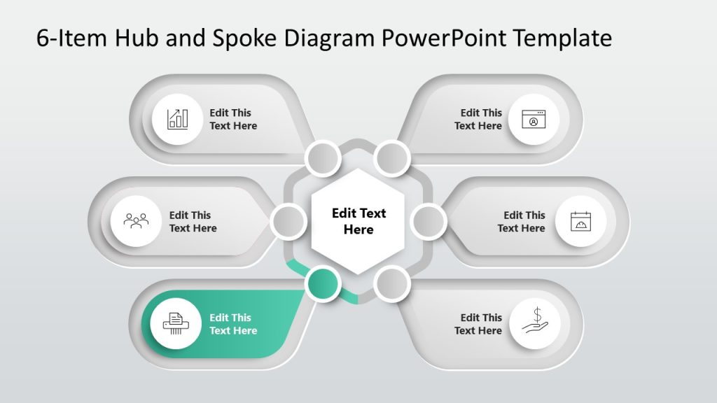 Customizable 6-Item Hub & Spoke PPT Template - SlideModel