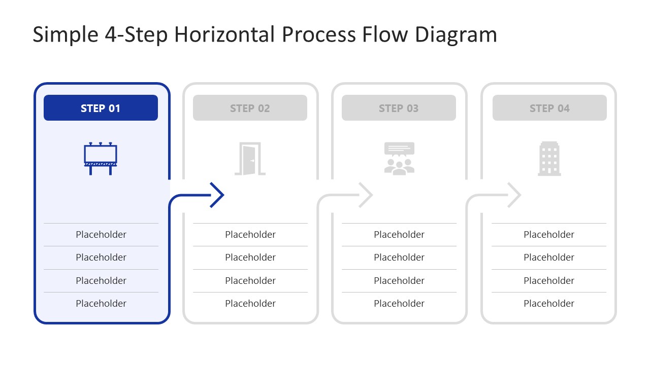 Simple 4-Step Horizontal Process Flow Diagram PowerPoint Template