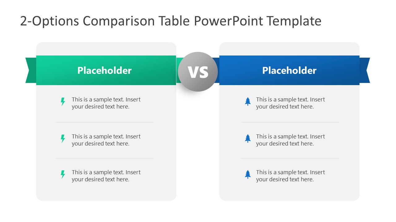 2-Options Comparison Table PowerPoint Template