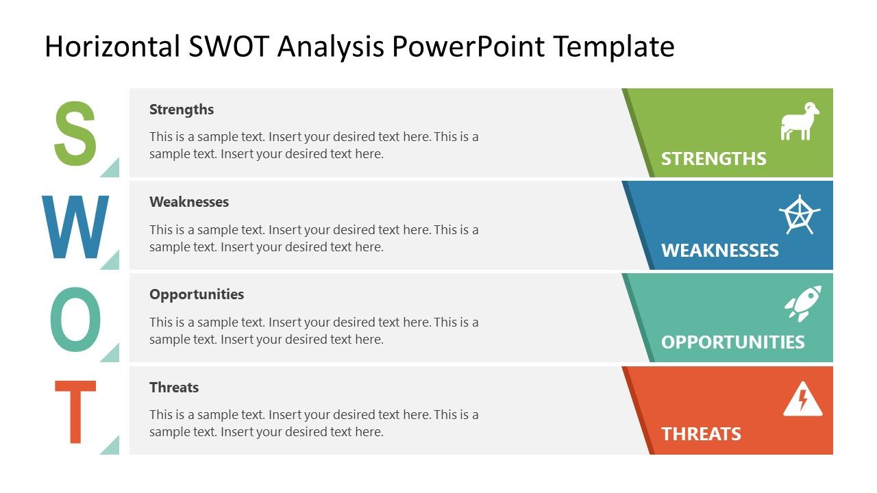 Editable Horizontal SWOT PPT Template - SlideModel