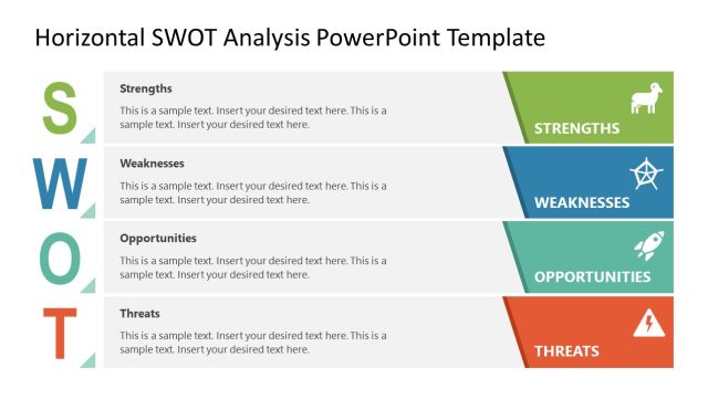 Editable Horizontal SWOT PPT Template - SlideModel