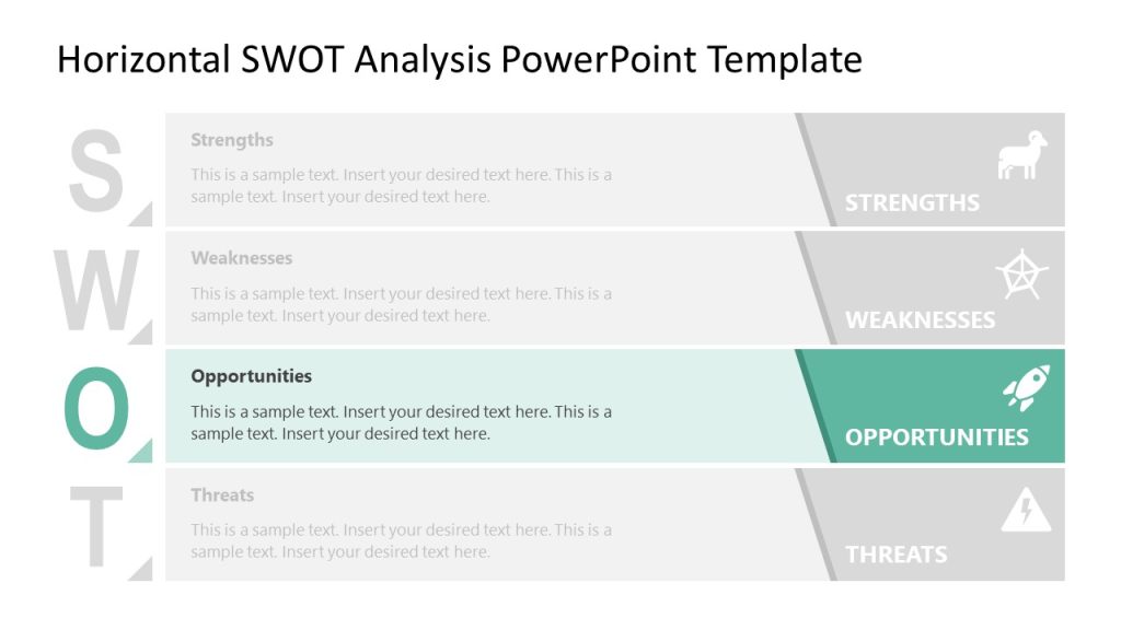 Horizontal SWOT PowerPoint Slide - SlideModel