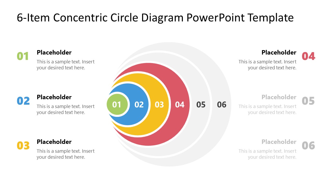 6-Item Concentric Circles Diagram PowerPoint Template