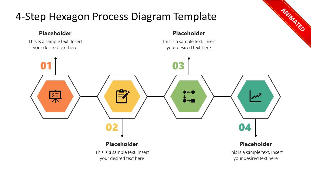 4-Step Hexagon Process Diagram Presentation Template - SlideModel