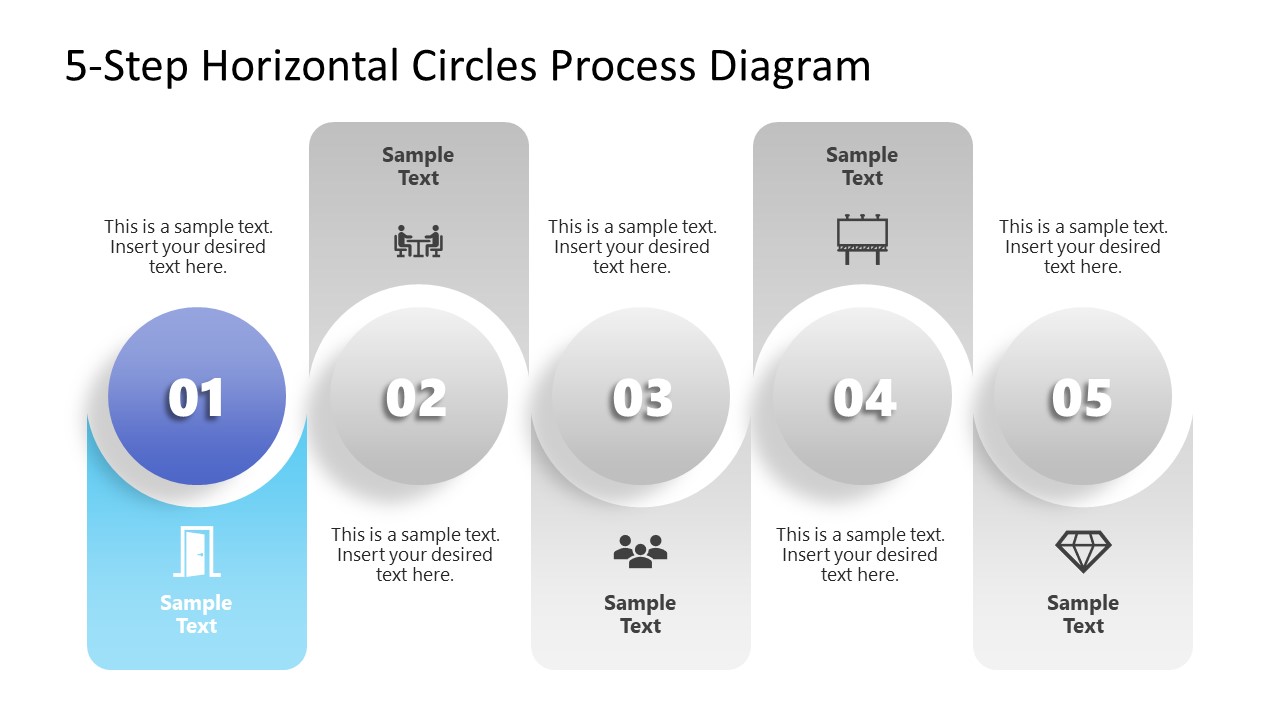 5-Step Horizontal Circles Process Diagram PowerPoint Template