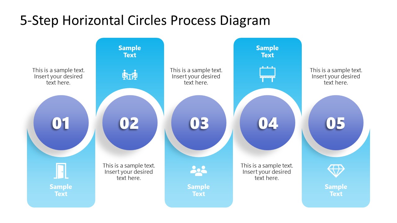 5-Step Horizontal Circles Process Diagram PowerPoint Template