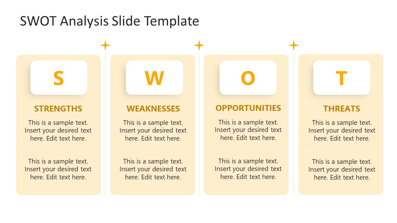 Horizontal SWOT Analysis Slide Template for PowerPoint
