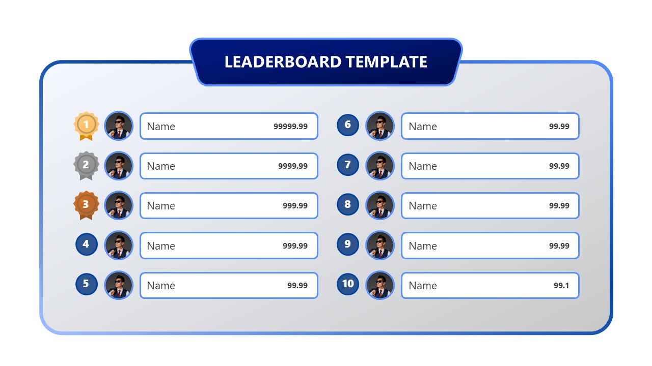 10-Person Leaderboard Presentation Slide Deck Template