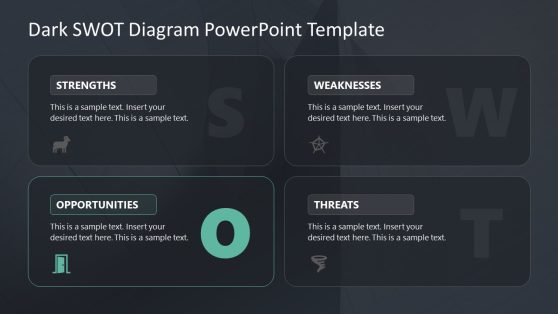 Editable Dark SWOT Analysis PPT Template - SlideModel