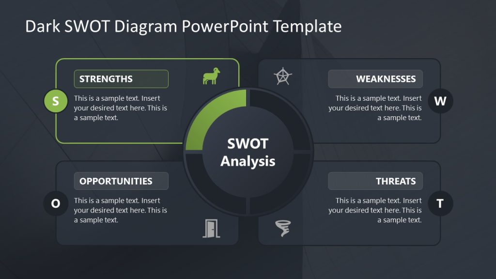 Strengths Slide - Creative Dark SWOT Analysis PPT Template - SlideModel