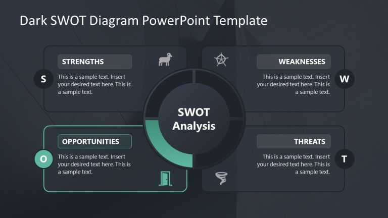 Opportunities PPT Slide - Creative Dark SWOT Analysis Presentation ...