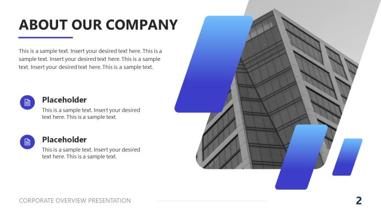 About Our Company Slide - Blue Corporate Overview PPT Template - SlideModel