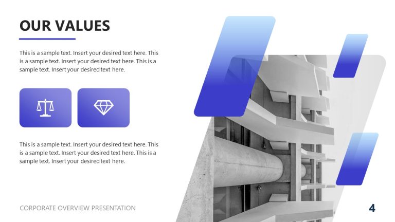 Our Values Infographics Slide - Blue Corporate Overview Template ...