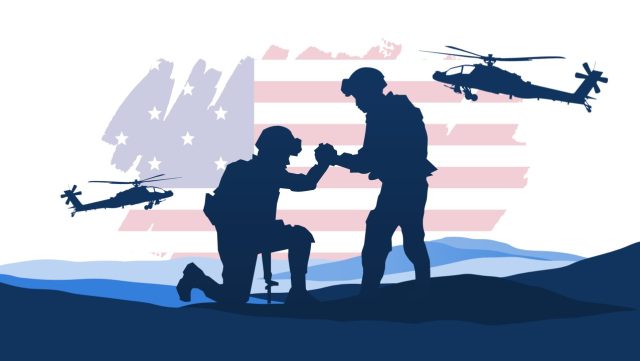 Veterans Slide Template with Military Illustrations - SlideModel