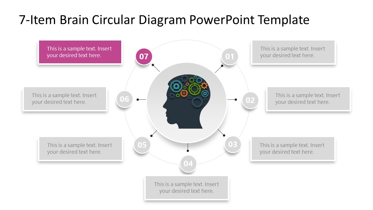7-Item Brain Circular Diagram PowerPoint Template