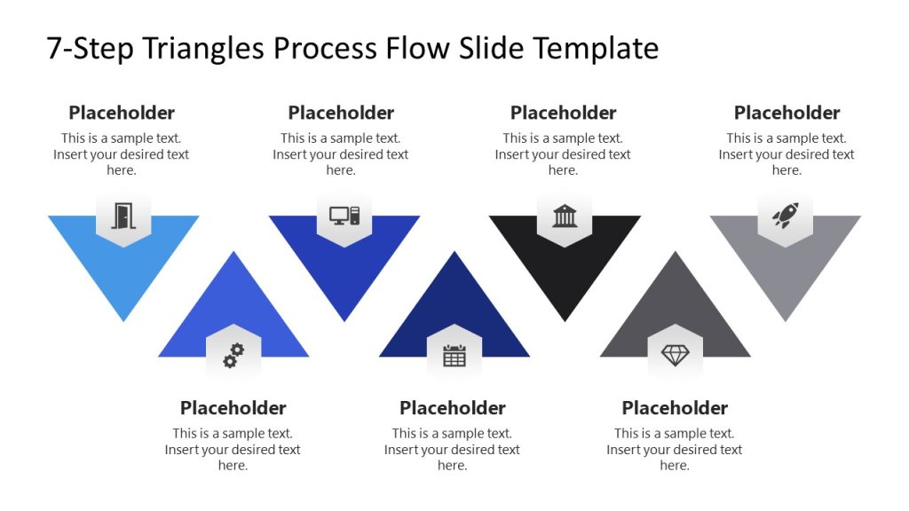 Editable 7-Step Triangles Process Flow Template Slide - SlideModel