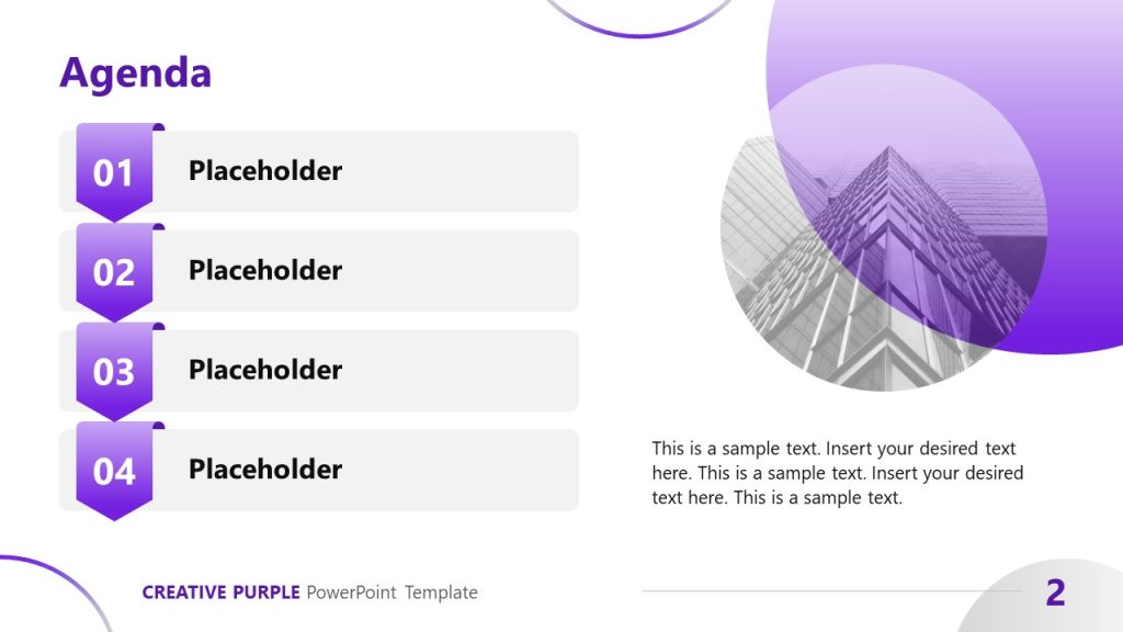 Agenda Slide with Five Points - Creative Purple PPT Theme - SlideModel