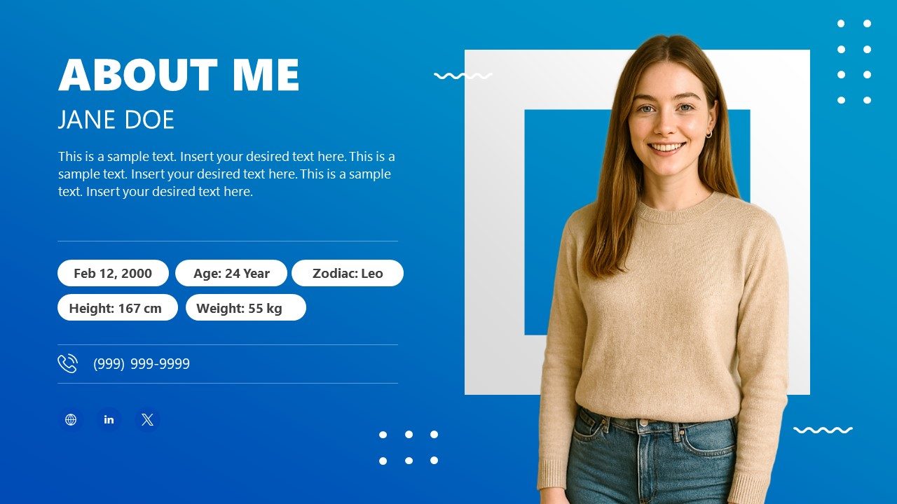 Editable Blue About Me Presentation Template - SlideModel