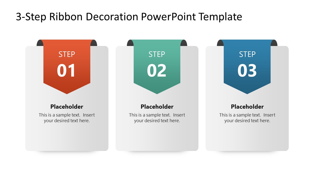 3-Step Ribbon Decoration PowerPoint Template
