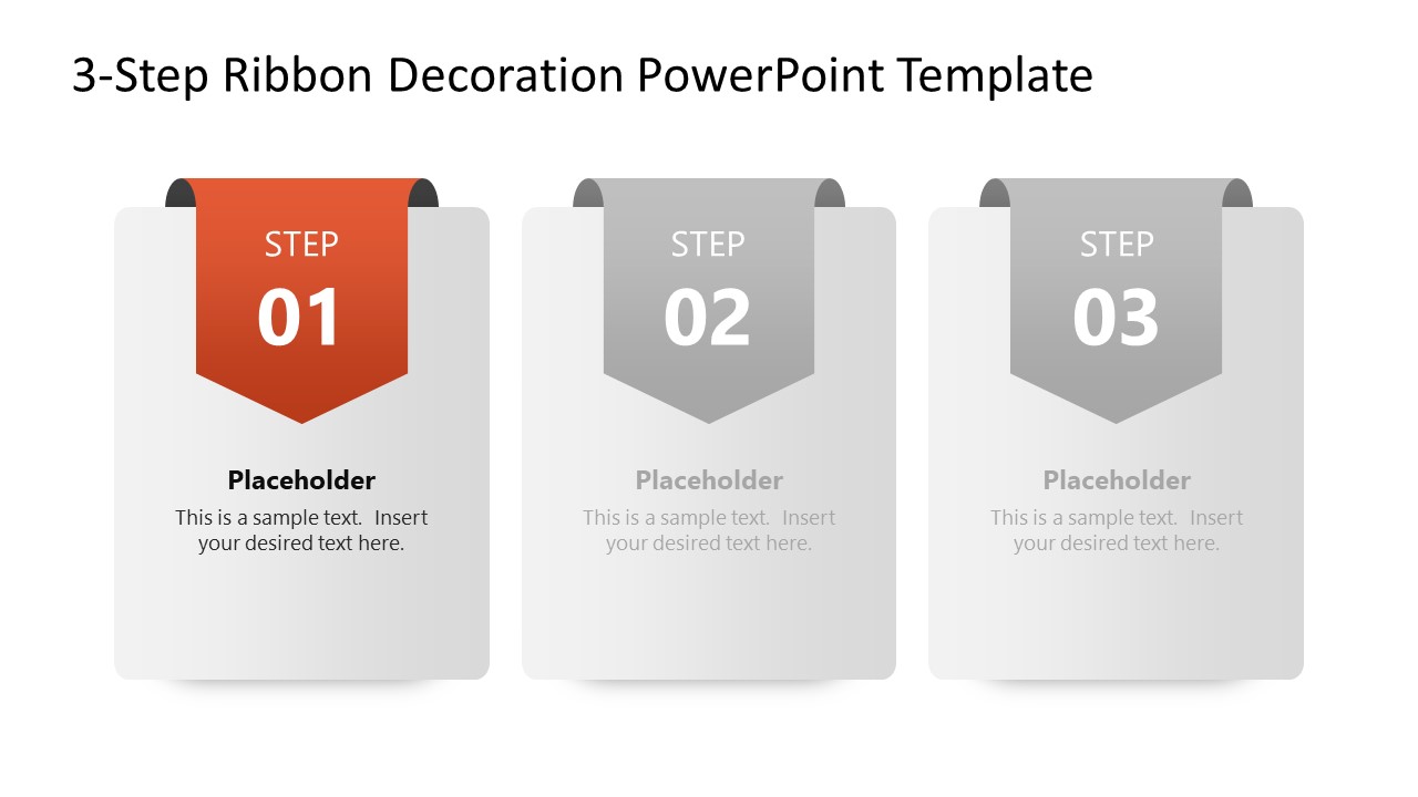 3-Step Ribbon Decoration PowerPoint Template