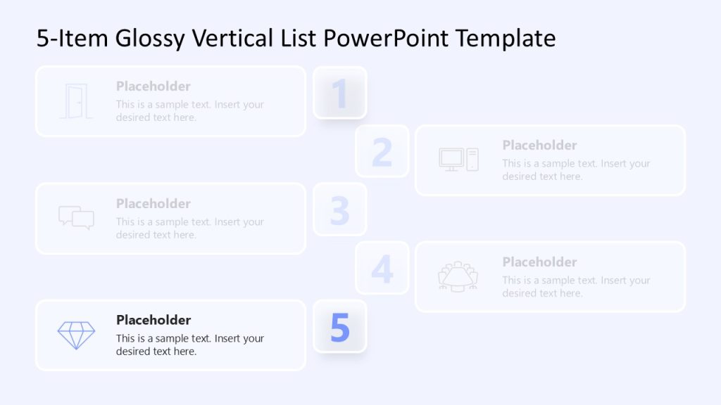 5-Item Glossy Vertical List Slide Template - SlideModel