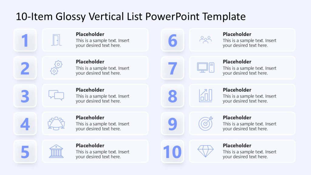 Editable 10-Item Glossy Vertical List Presentation Template - SlideModel