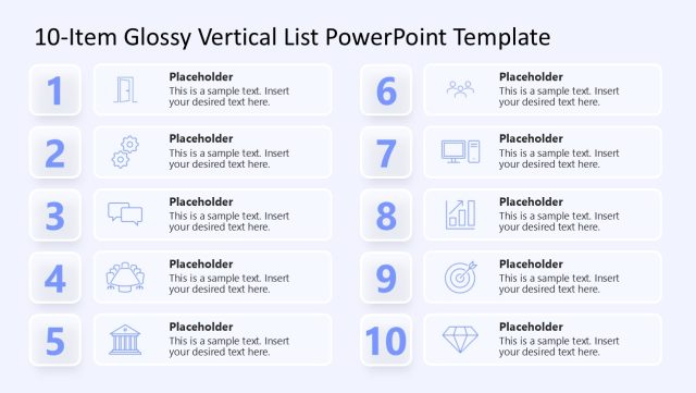 Editable 10-Item Glossy Vertical List Presentation Template - SlideModel