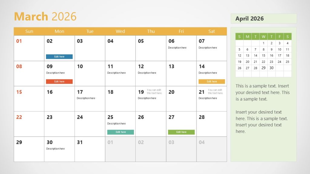 March PPT Slide - 2026 Calendar Template - SlideModel