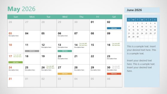 Slide for May - 2026 Calendar Presentation Template - SlideModel