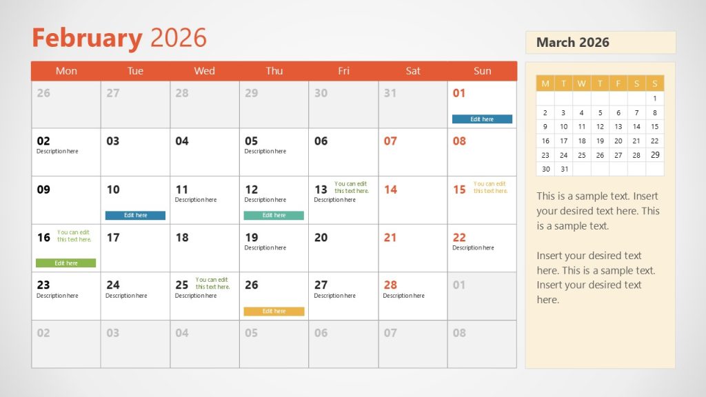 Month of February Slide - 2026 Calendar PowerPoint Template - SlideModel