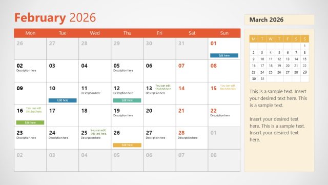 Month of February Slide - 2026 Calendar PowerPoint Template - SlideModel