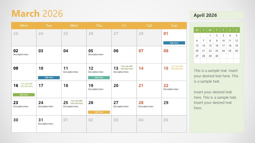 March Slide - 2026 Calendar PPT Template - SlideModel