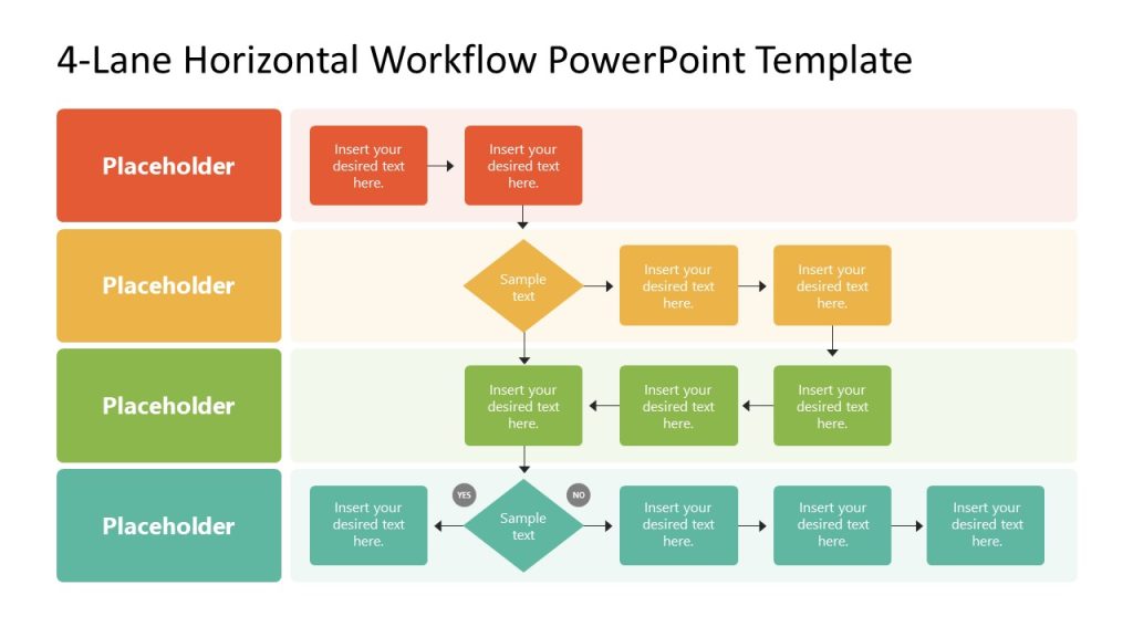 4-Lane Horizontal Flow Diagram Slide Template - SlideModel
