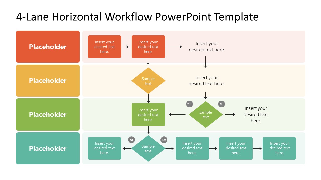 4-Lane Horizontal Flow Diagram PowerPoint Template