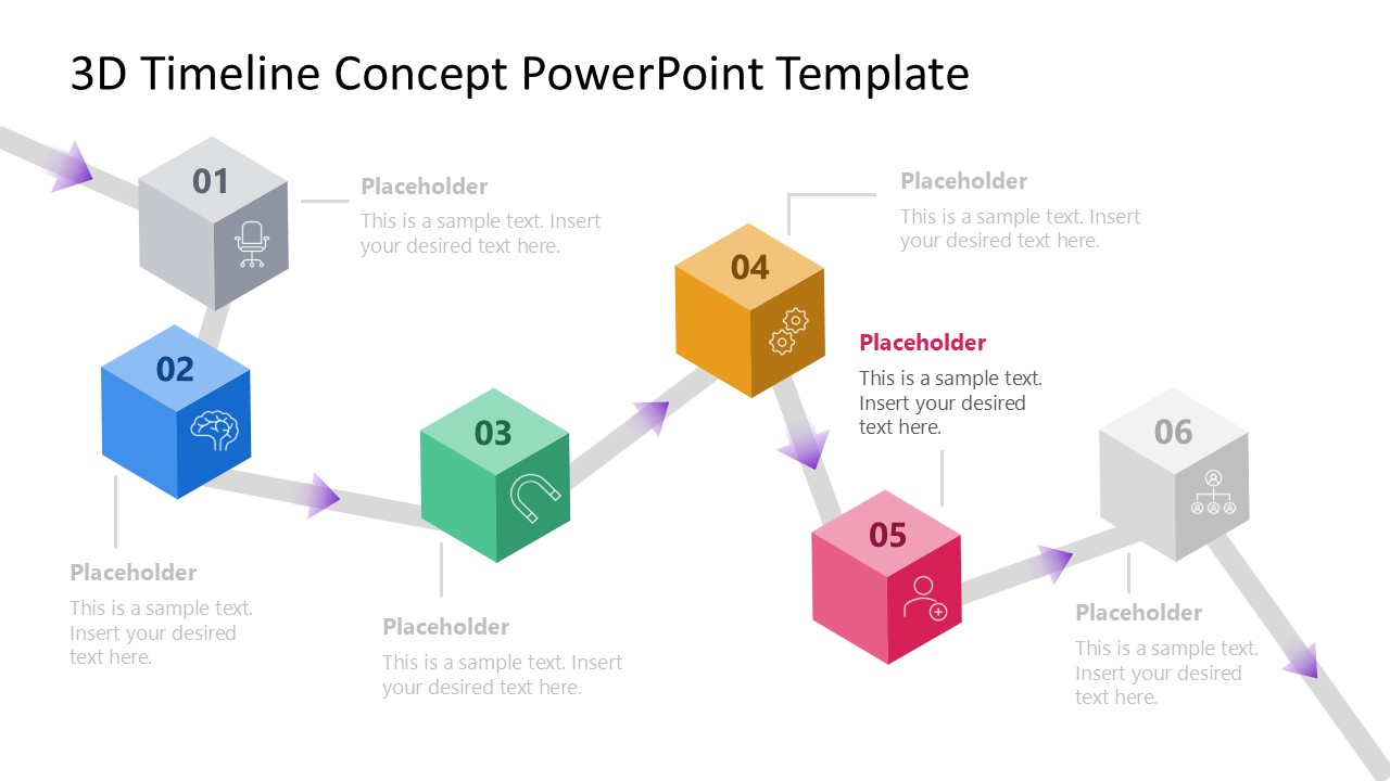 6-Item 3D Timeline Concept PowerPoint Template