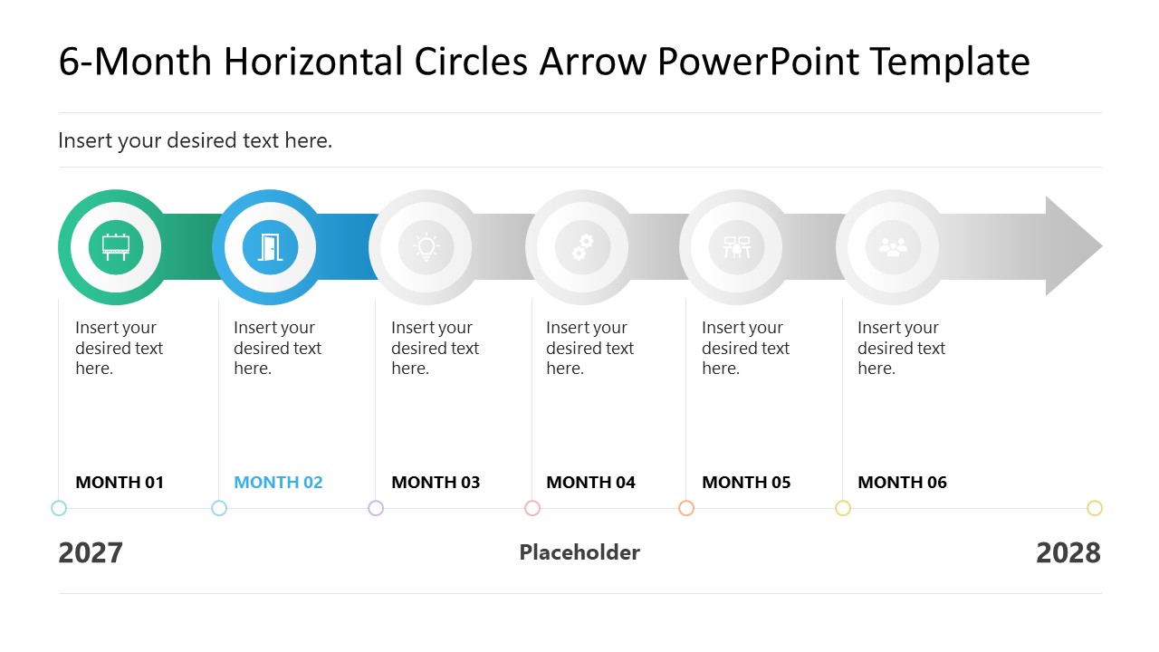 Editable 6-Month Horizontal Circles Arrow PPT Template - SlideModel
