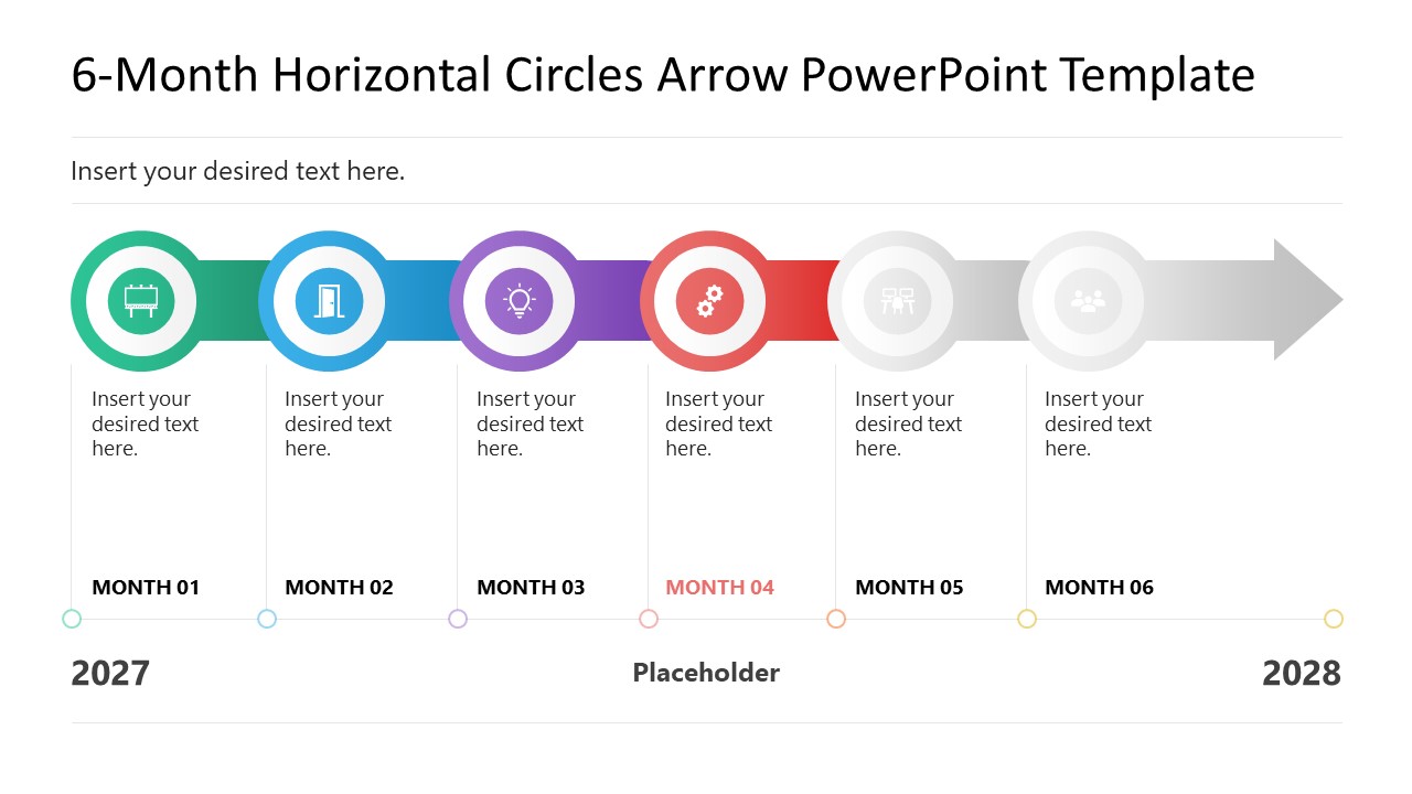 6-Month Horizontal Circles Arrow PowerPoint Template