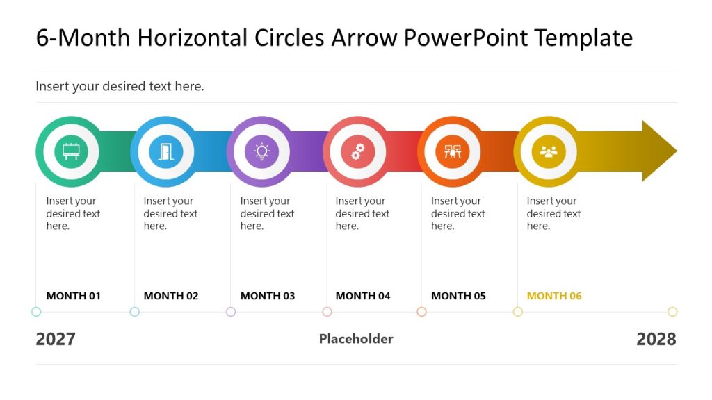6-Month Horizontal Circles Arrow Template for Presentation - SlideModel