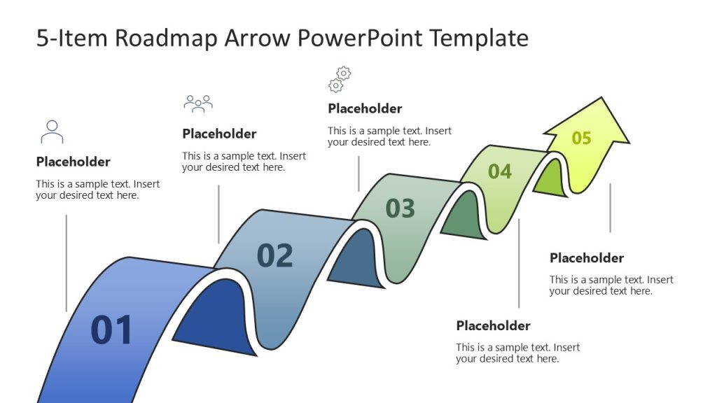Creative 5-Item Roadmap Arrow Slide Template
