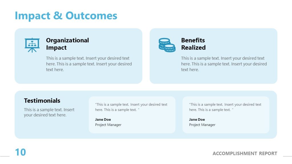 Impact & Outcomes Discussion Slide - Accomplishment Report PPT Template ...