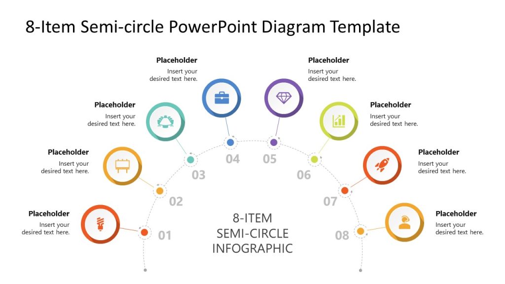 8-Item Semi-Circle Multi-Color Diagram for PPT - SlideModel