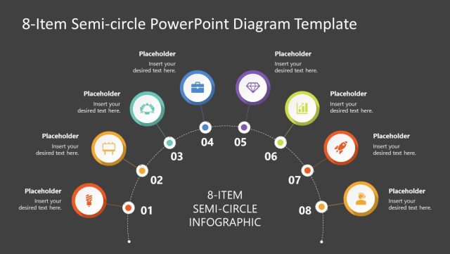 Semi-Circle Diagram with 8 Knobs & Dark Background - SlideModel
