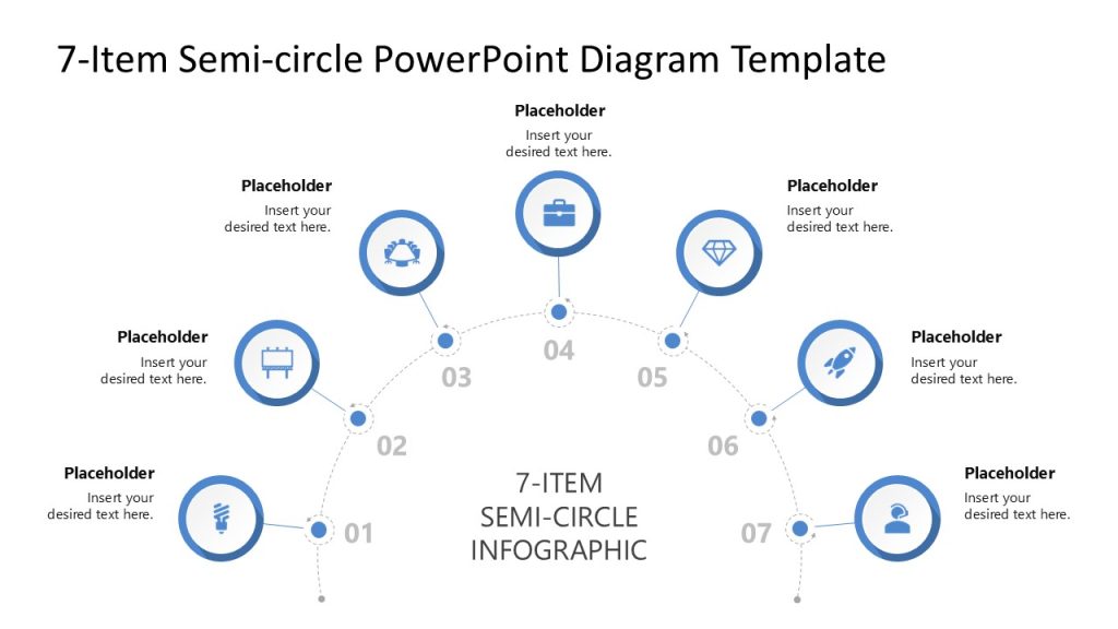 Blue Theme Slide - 7-Item Semi-circle Infographic PPT Template - SlideModel