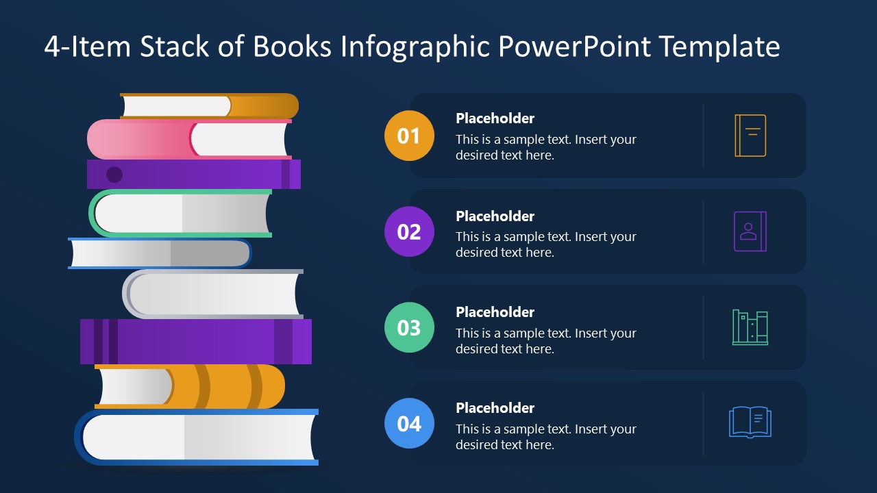4-Item Stack of Books Infographics PowerPoint Template