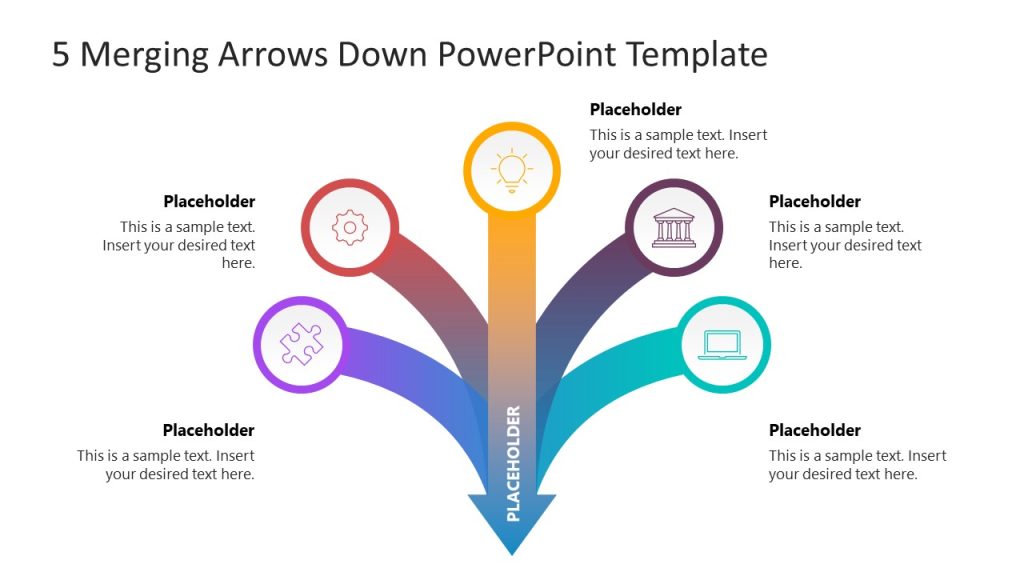 5 Merging Arrows Down Presentation Template - SlideModel