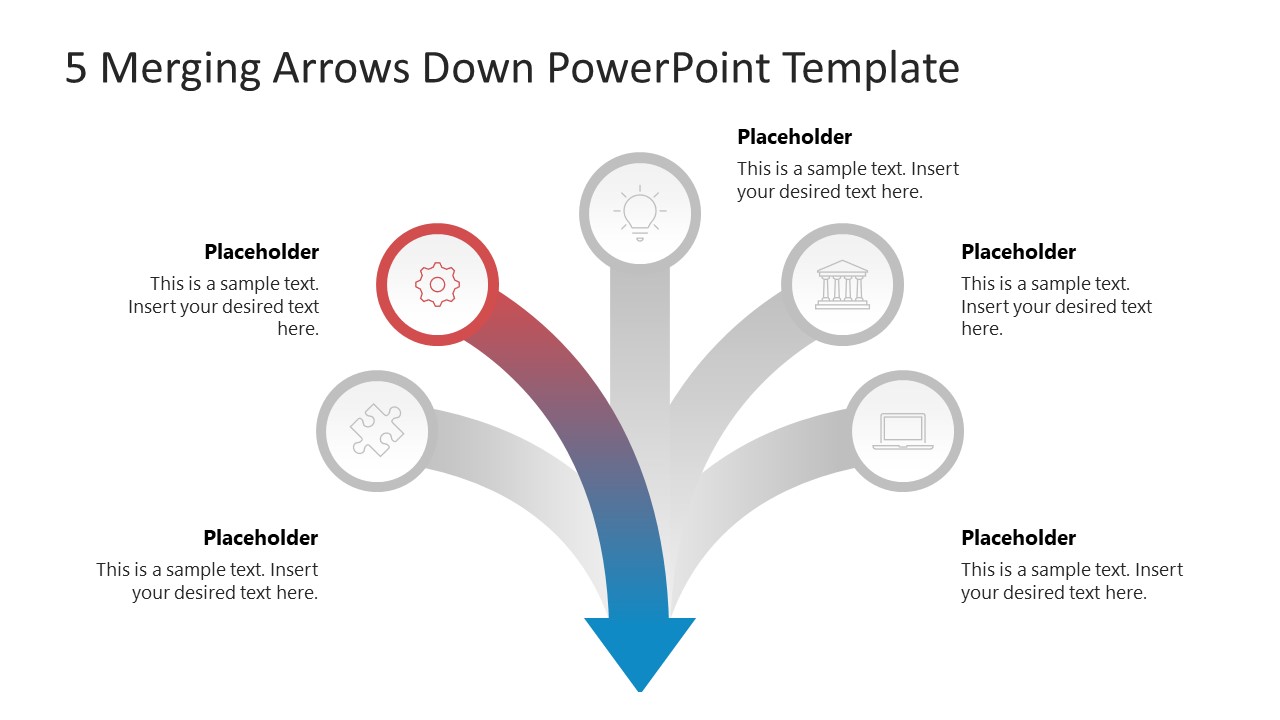 5 Merging Arrows Down PowerPoint Template