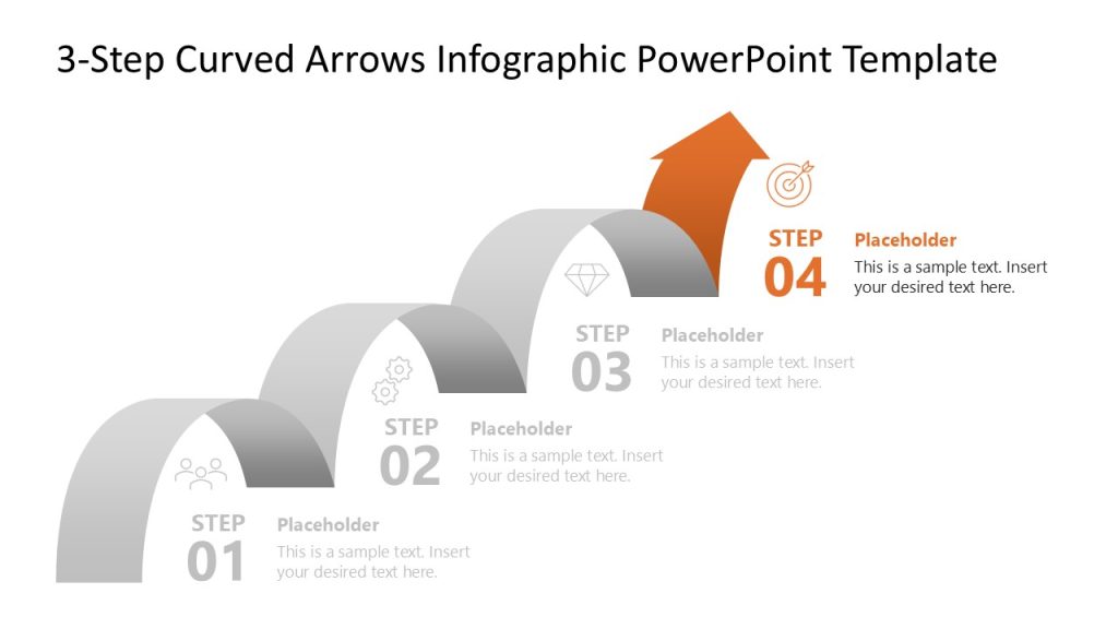 Slide with Color Highlight - 4-Step Curved Arrows Infographic ...