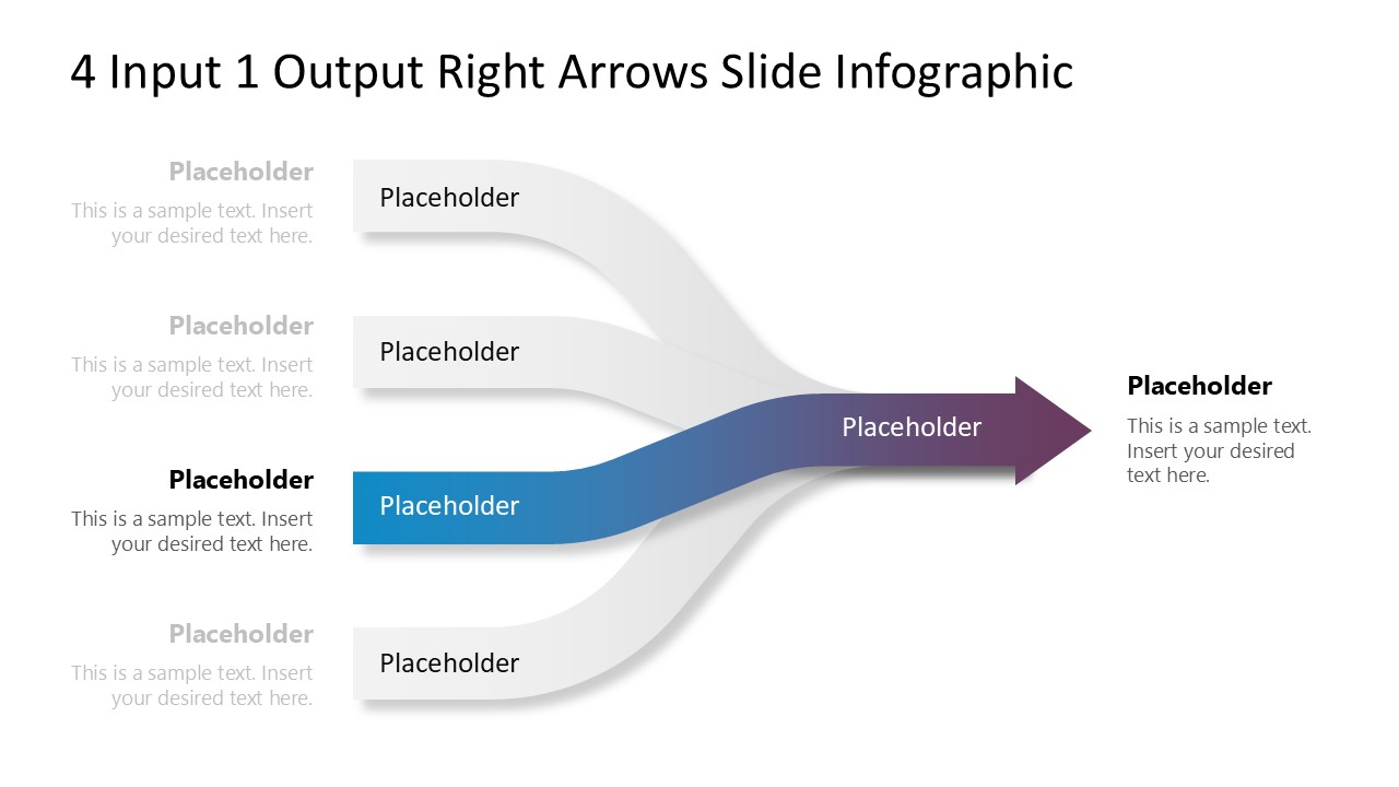 4 Input 1 Output Right Arrows Slide PowerPoint Template