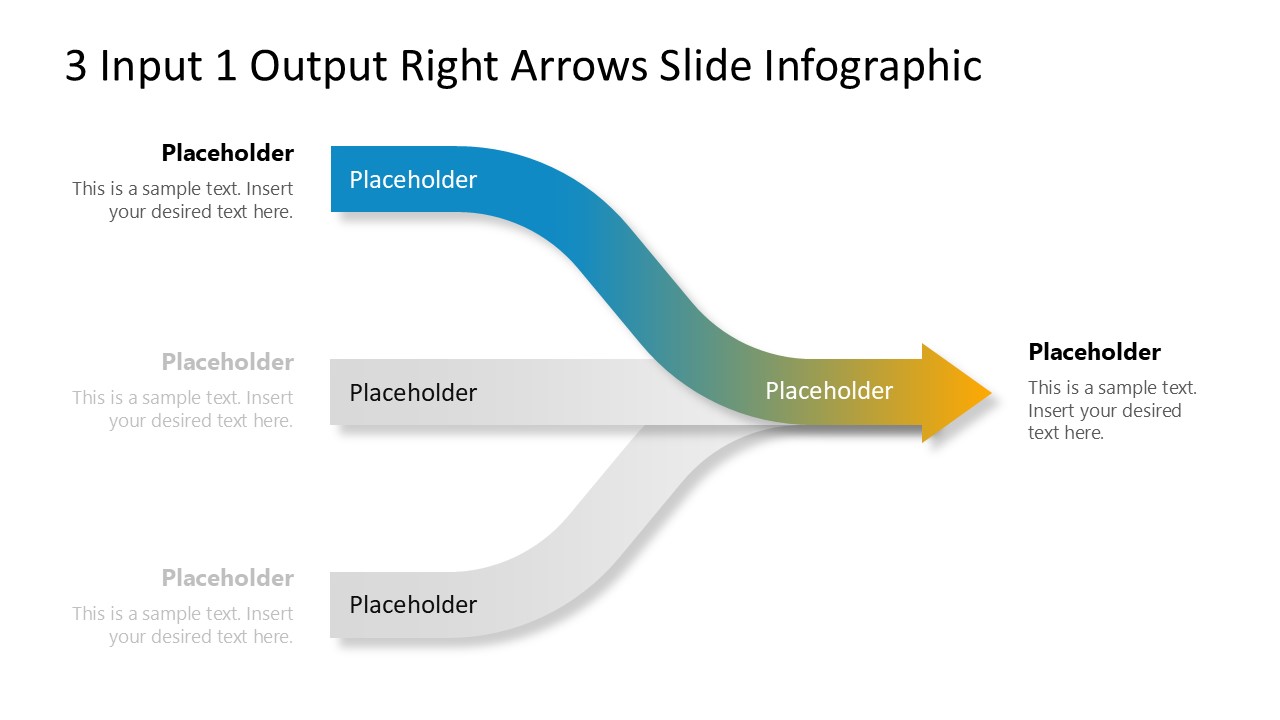 3 Input 1 Output Right Arrows Slide PowerPoint Template