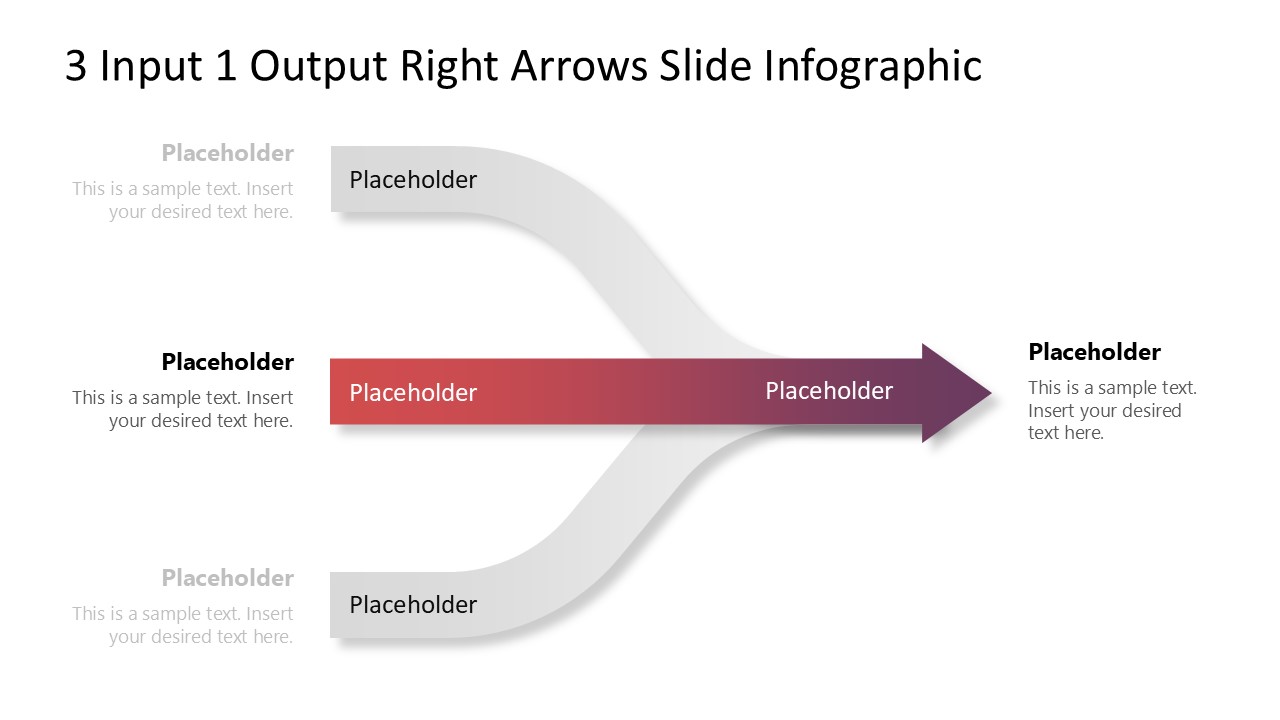 3 Input 1 Output Right Arrows Slide PowerPoint Template